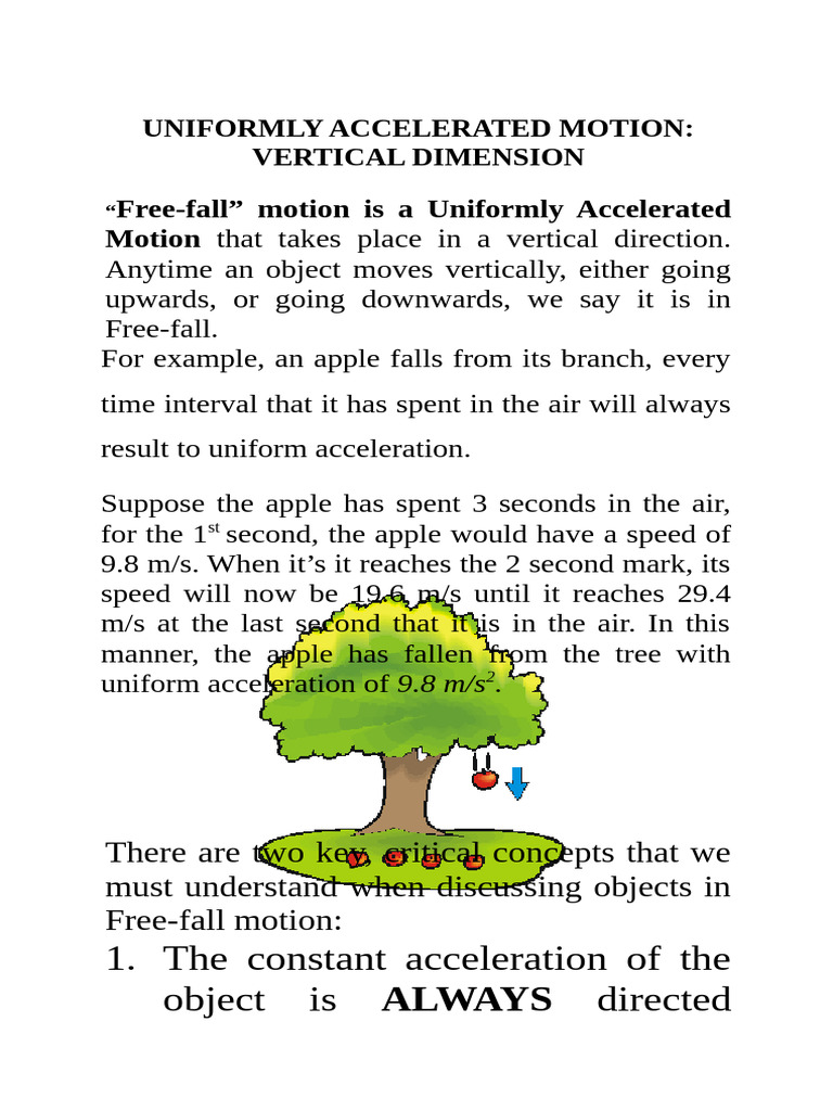 UNIFORMLY ACCELERATED MOTION-vertical 1 | PDF | Acceleration | Physical ...