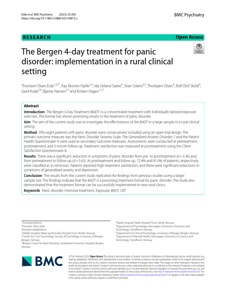 Eide Hjelle Sætre Solem Et Al | PDF | Cognitive Behavioral Therapy ...