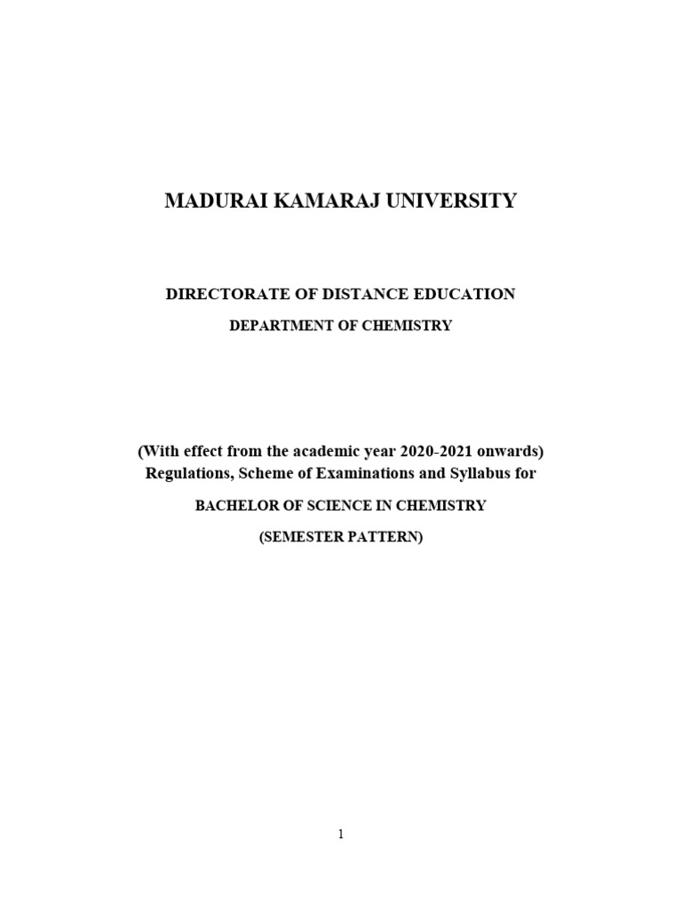 BSC CHEMISTRY - Syllabus-Updated | PDF | Chemical Bond | Gases