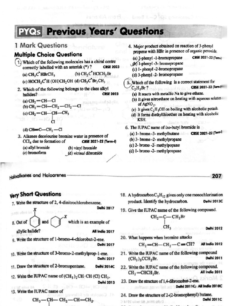 HALOALKANES & HALOARENES PYQS | PDF