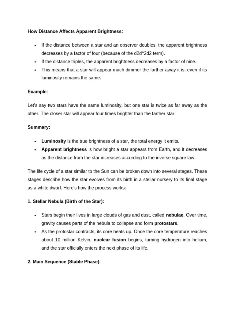 Distance and Brightness in Stars | PDF | Stars | Nuclear Fusion