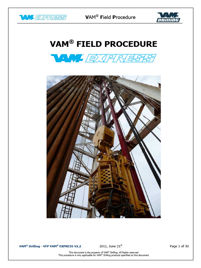 VAM Field Procedure - VFP VAM Express V2.2 | PDF | Pipe (Fluid Conveyance) | Oil Well