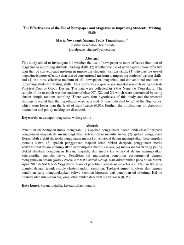 The Effectiveness of The Use of Newspape | PDF | Analysis Of Variance ...