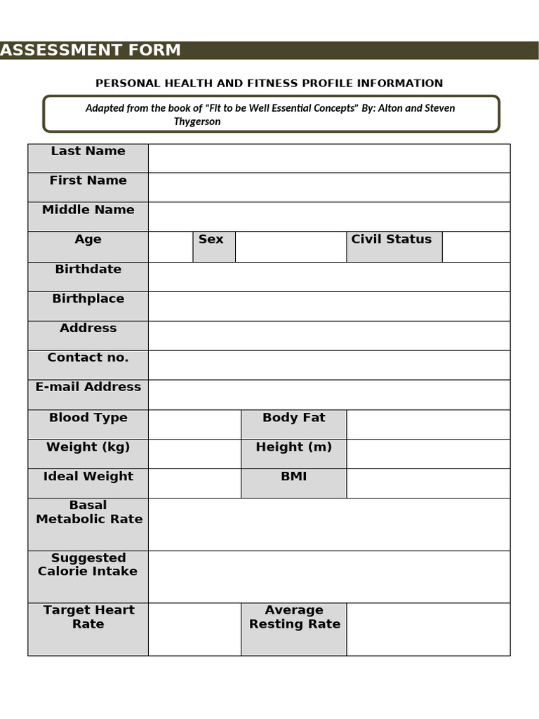 Parq Assessment Form | PDF | Foods | Meat