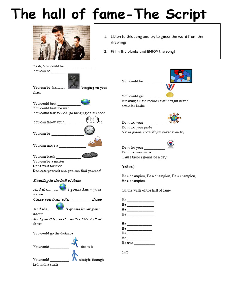 Hall of Fame Song Fill-in Activity | PDF