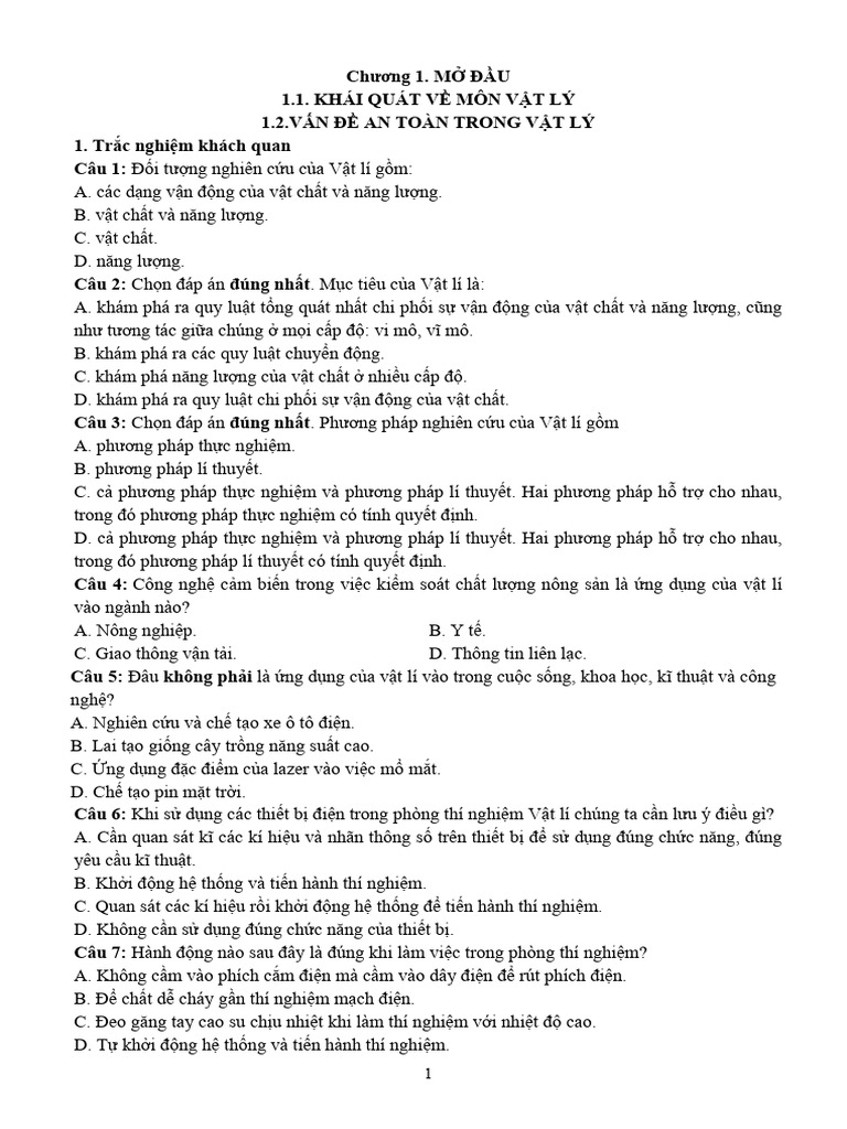 Hs-Bai Tap Dau Nam Ly 10 Hk1 | PDF