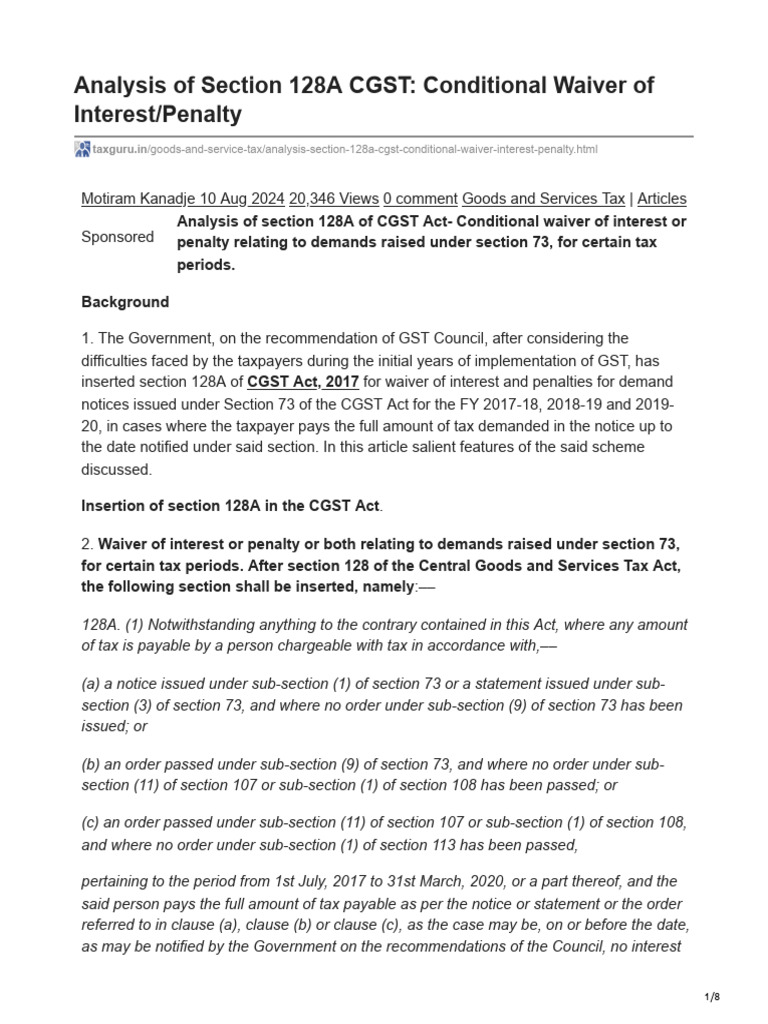 Waiver of Interest/Penalty under Sec 128A | PDF | Tax Refund | Taxes