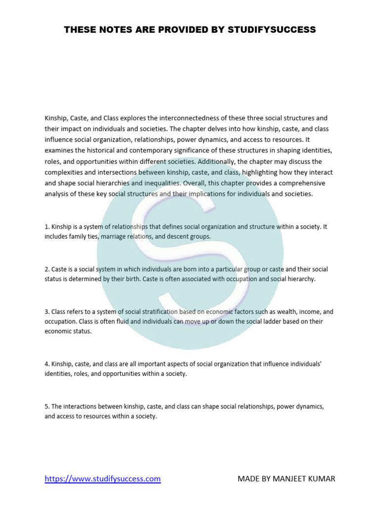 Class 12 History ch-3 Notes | PDF | Family | Caste