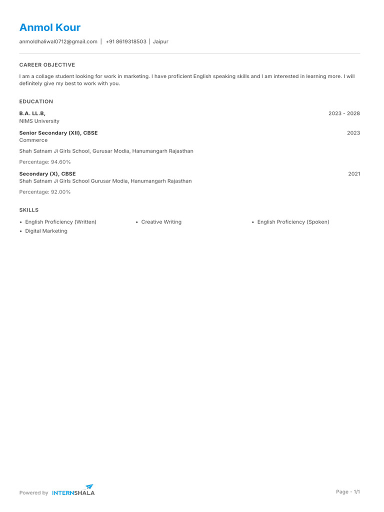 Internshala Resume | PDF