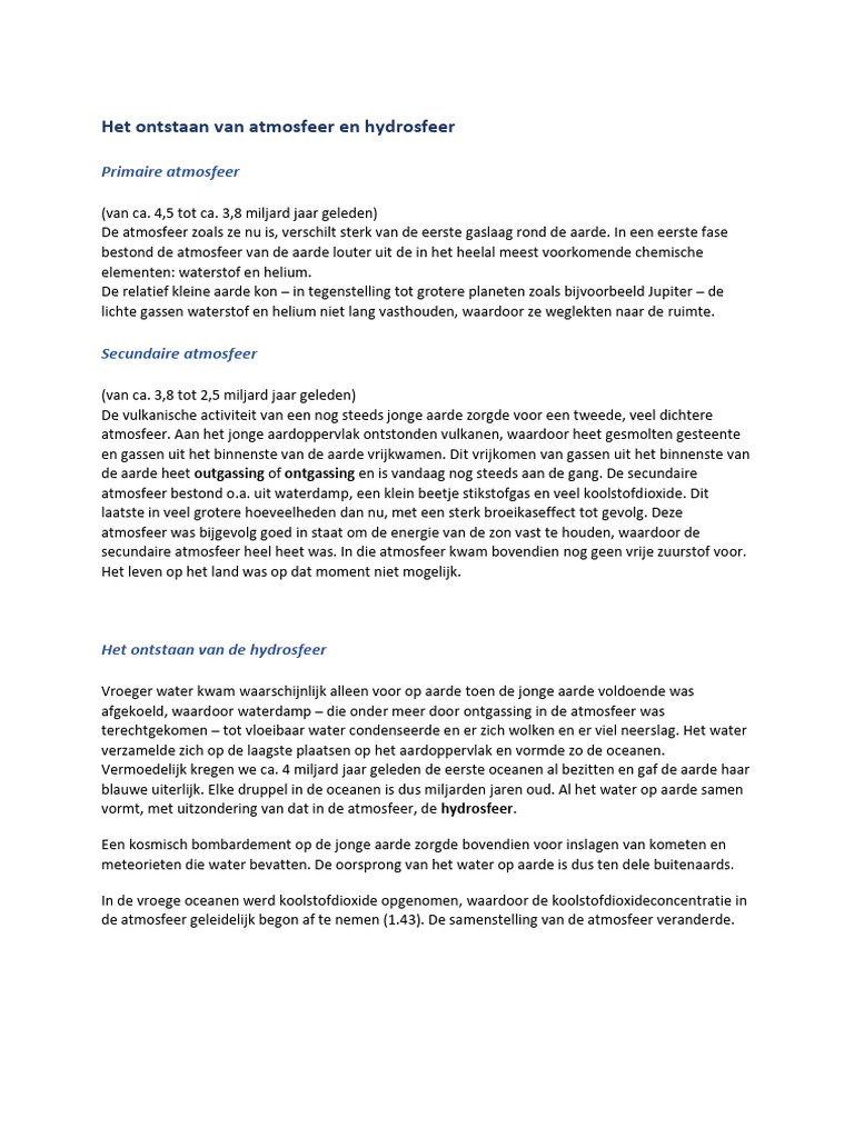 Het Ontstaan Van Atmosfeer en Hydrosfeer | PDF