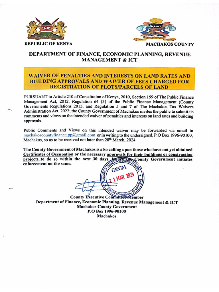 Land Rates Waiver Notice To Public | PDF