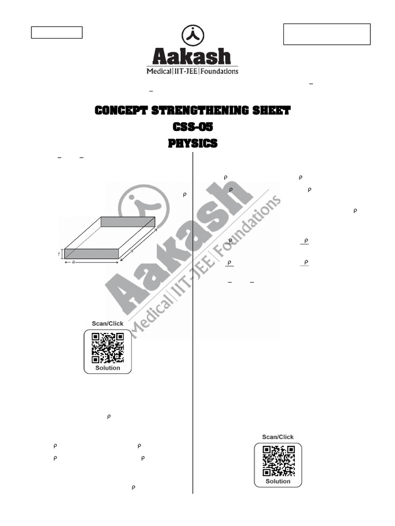 Concept+Strengthening+Sheet+ (CSS 05) RM +Based+on+AIATS 05 | PDF | Capacitor | Capacitance