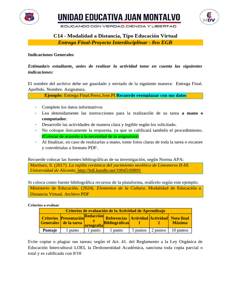 Entrega Final Proyecto Interdisciplinar - 8vo EGB | PDF