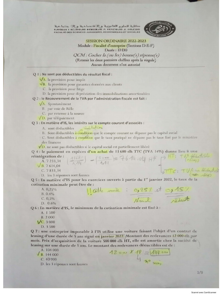 Correction Exams Fiscalité | PDF