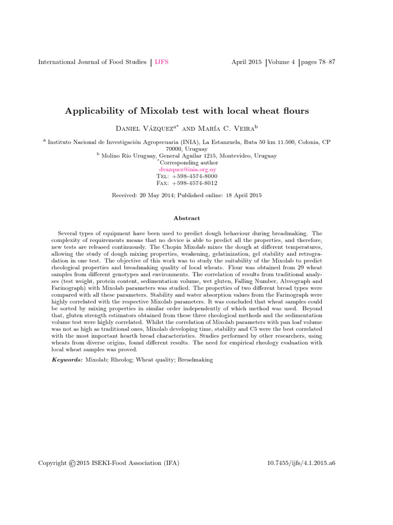 Applicability of Mixolab Test With Local Wheat Ours | PDF | Breads ...