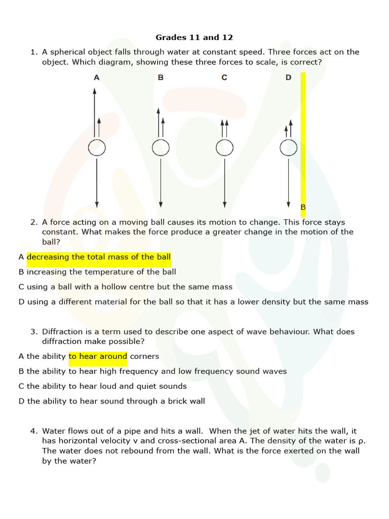 Physics Questions for Grades 11-12 | PDF | Force | Waves