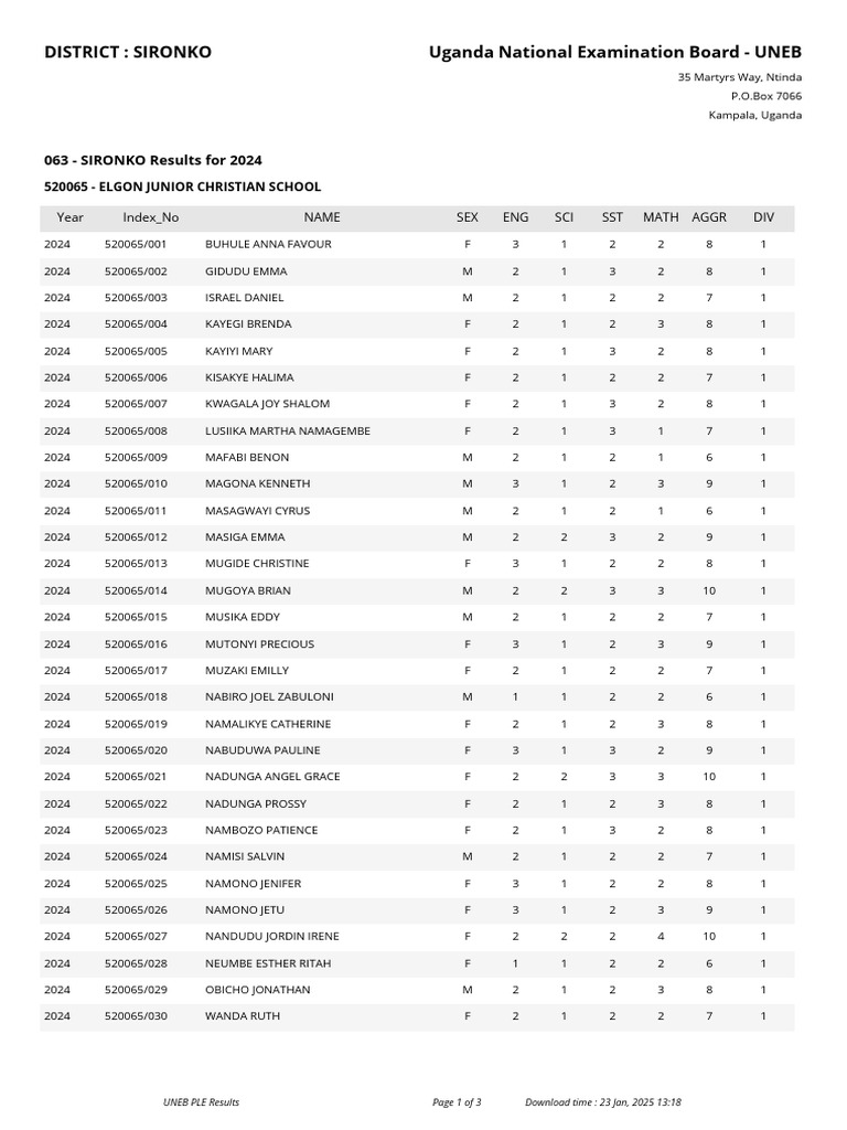 UNEB 2024 PLE 520065 Results 1737627510 | PDF