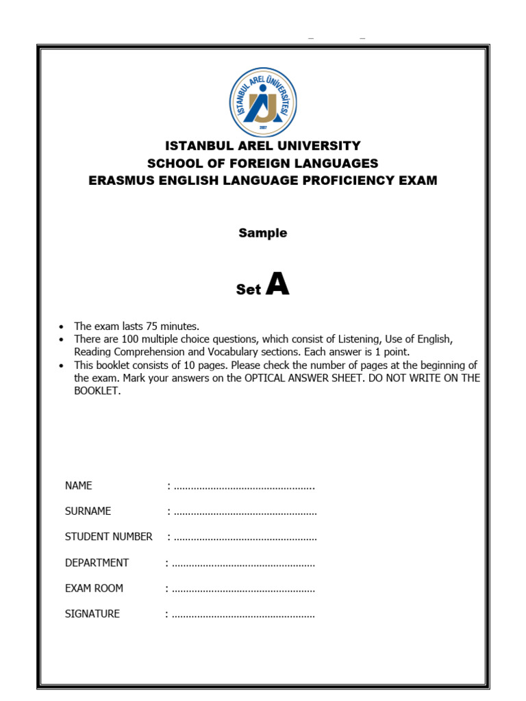 Sample Erasmus Exam | PDF | Multilingualism | Sleep