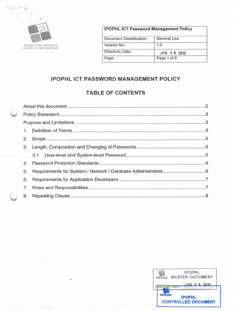 IPOPHL ICT Password Management Policy | PDF