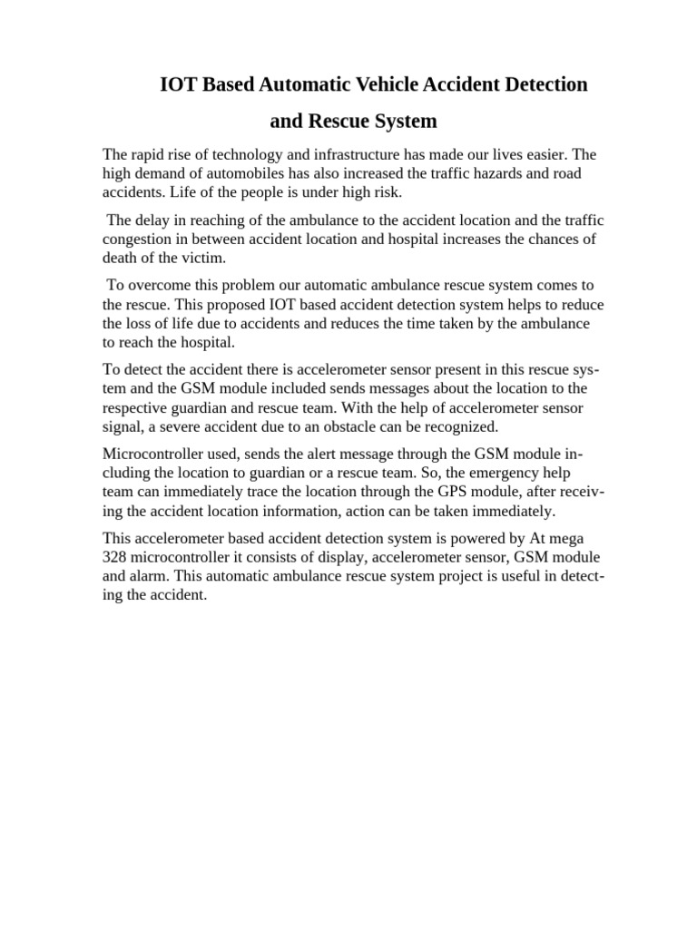 IOT Based Automatic Vehicle Accident Detection and Rescue System | PDF