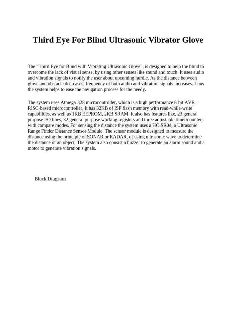 Third Eye For Blind Ultrasonic Vibrator Glove | PDF