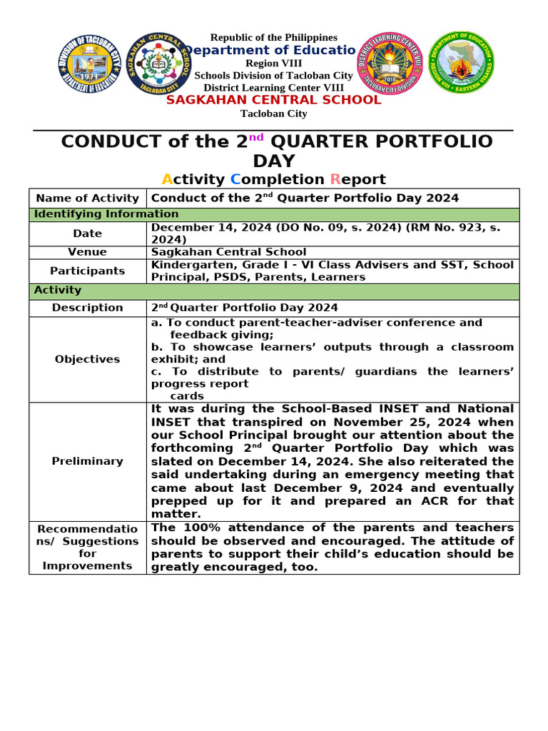 ACR 2nd Quarter Portfolio Day SY 2024 - 2025 | PDF | Behavior Modification | Cognition