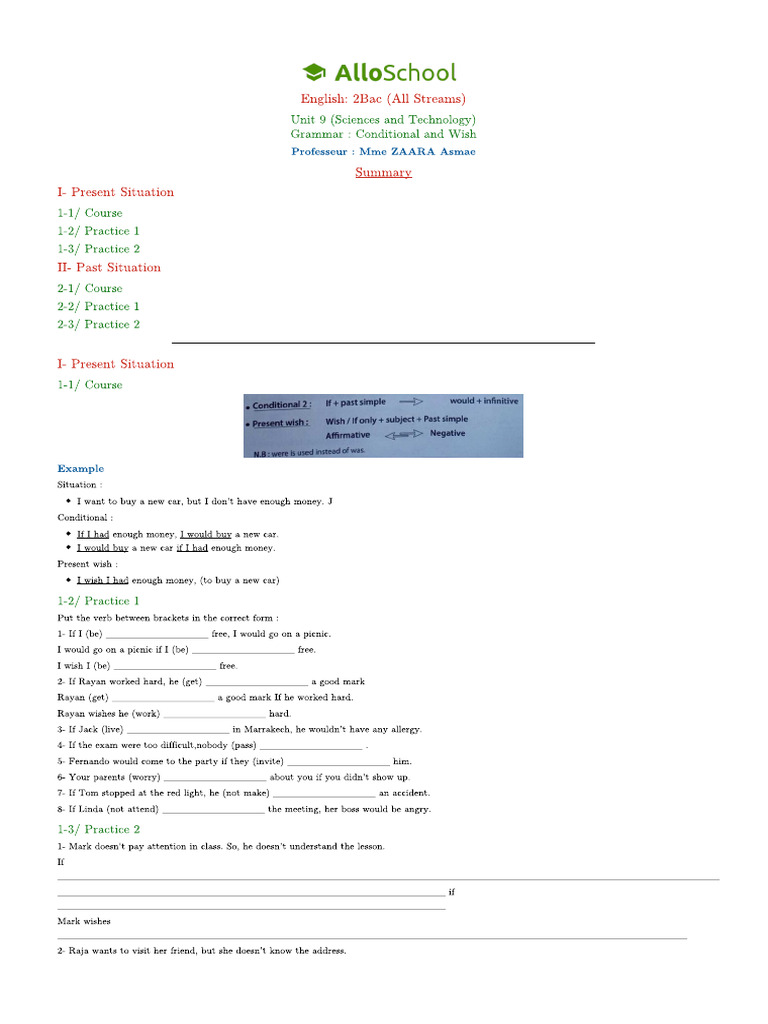 Grammar 9 Conditional and Wish 11 | PDF