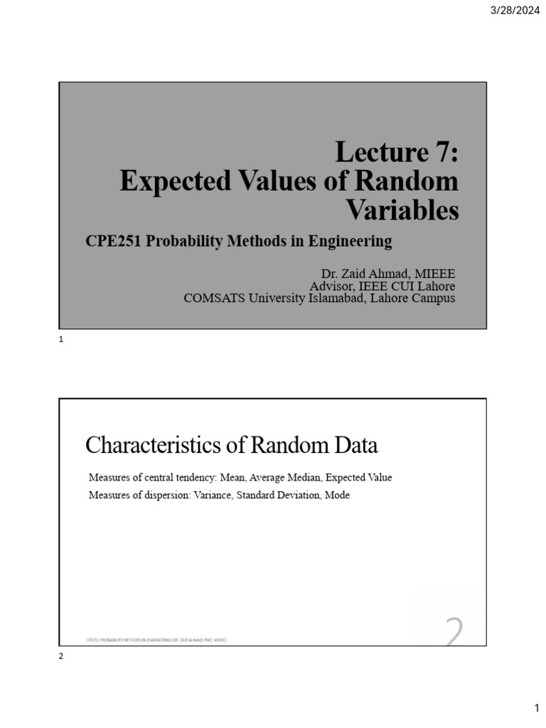 Expected Values of Random Variables | PDF