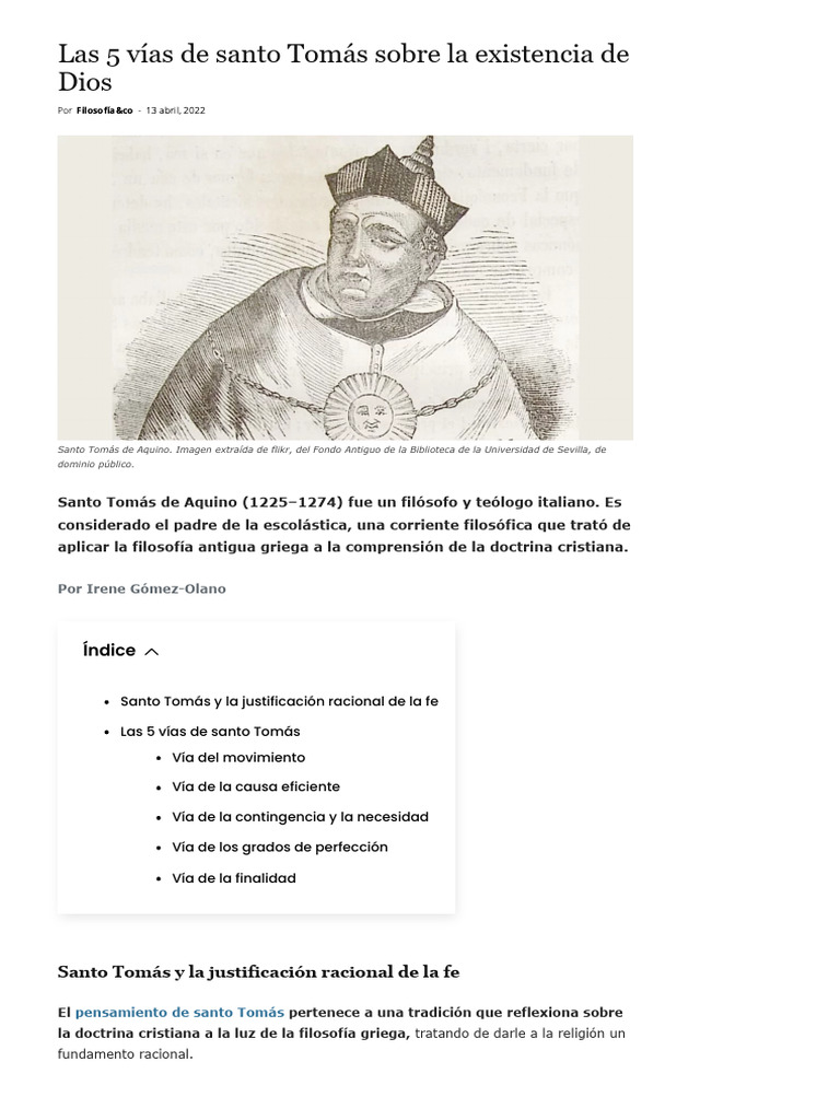 Las 5 Vías de Santo Tomás Sobre La Existencia de Dios | PDF | Tomás de Aquino | Causalidad