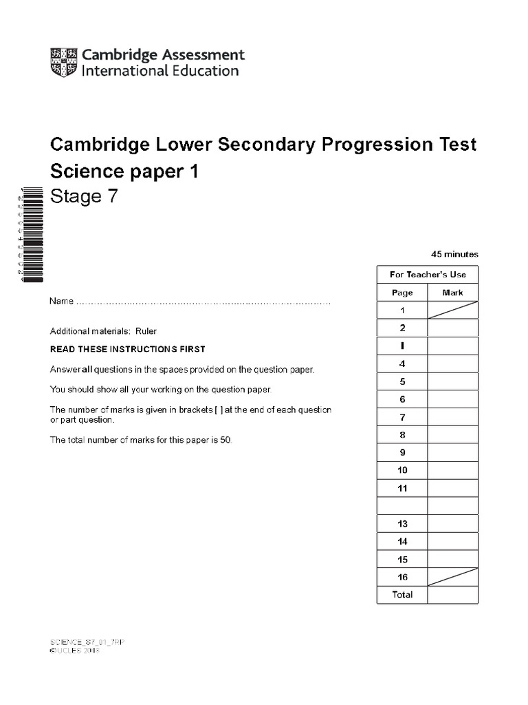 Toaz - Info Cambridge Lower Secondary Progression Test Science Stage 7 ...