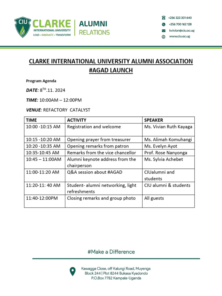 CIU Alumni #AGAD Launch Agenda | PDF