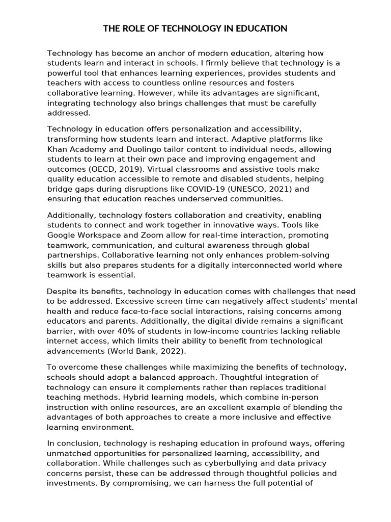 The Role of Technology in Education | PDF | Learning | Human Communication