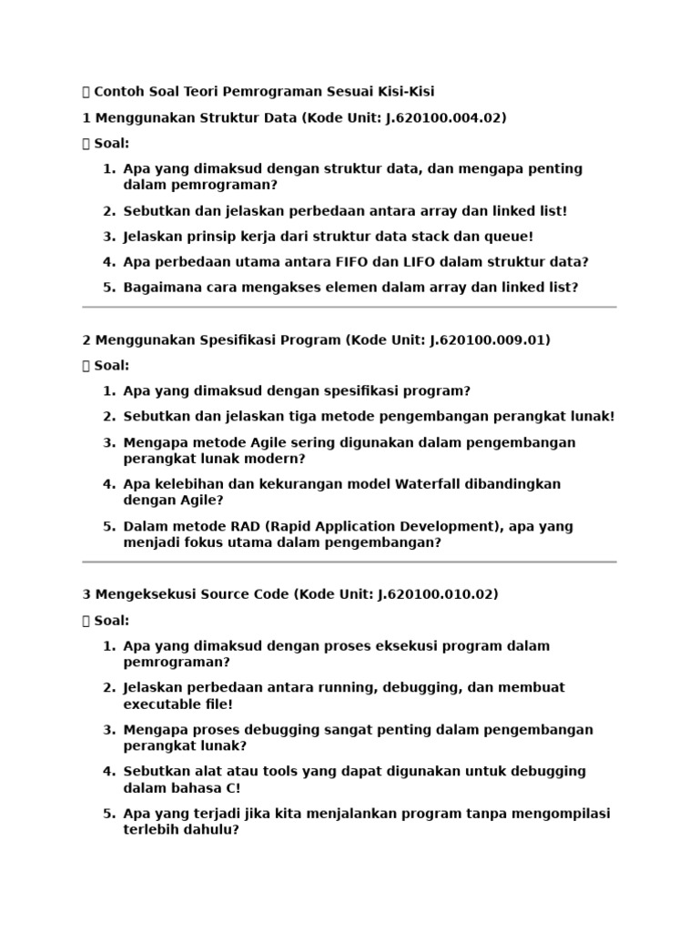 ? Contoh Soal Teori Pemrograman Sesuai Kisi | PDF