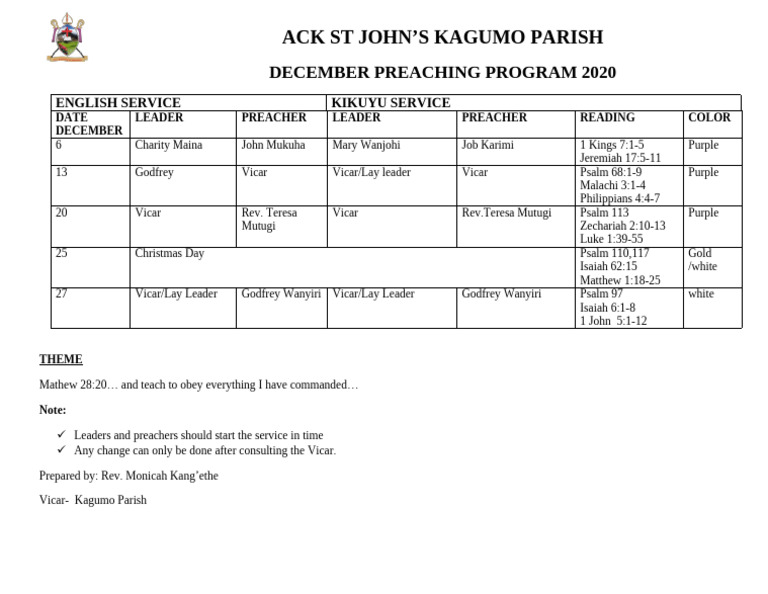 Ack Preaching Program 2020 | PDF