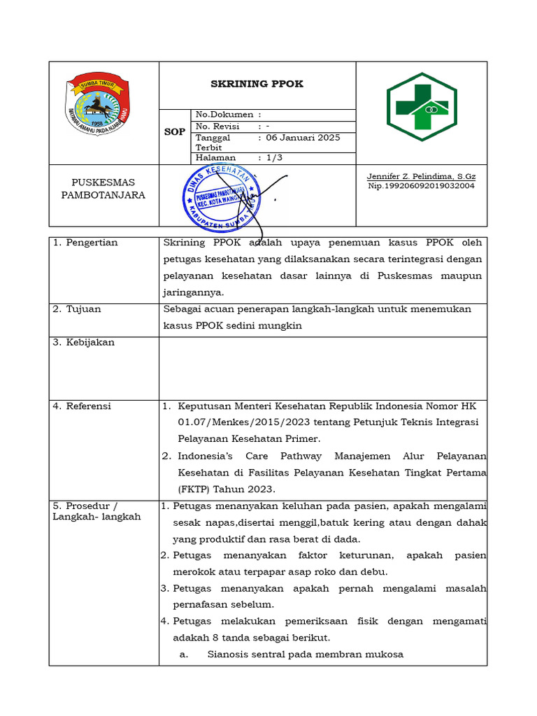 Sop Skrining Ppok | PDF