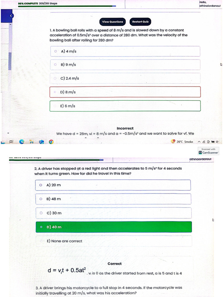 Kinemetics Quiz | PDF