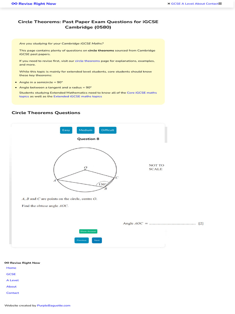 iGCSE Circle Theorems Exam Questions | PDF