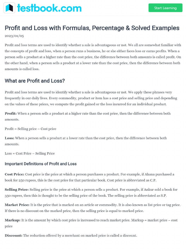 Maths Profit and Loss F2f9eab7 | PDF