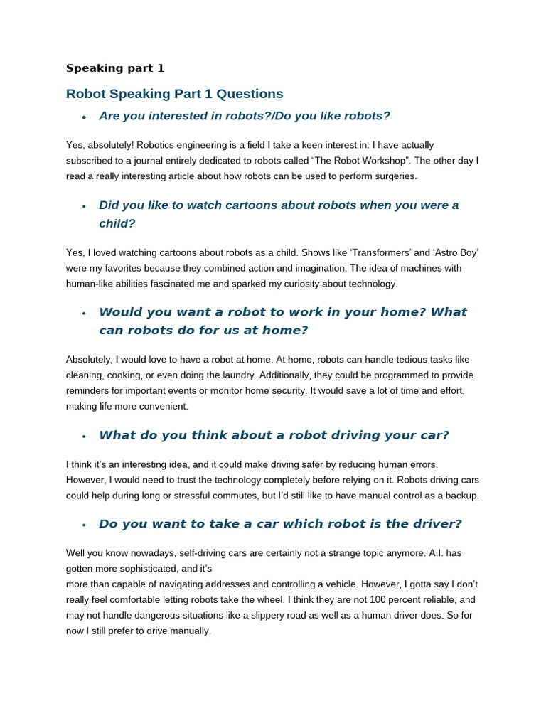 Speaking Part 1 | PDF | Robot | Robotics