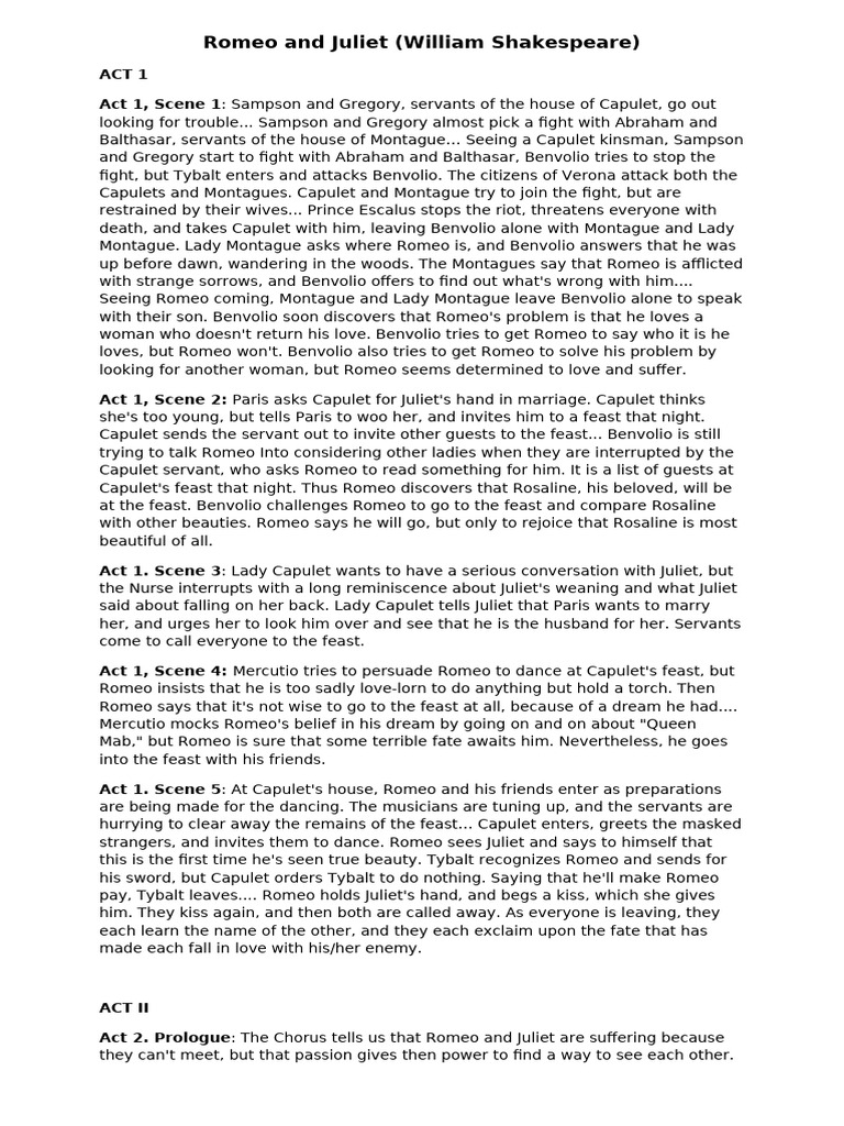 Romeo and Juliet Summary | PDF | Characters In Romeo And Juliet | Romeo ...