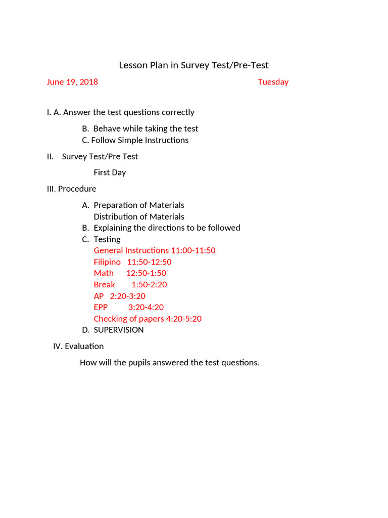 Lesson Plan in Periodic Test | PDF | Lesson Plan