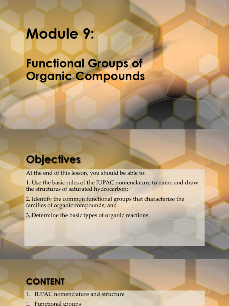 Organic Compounds: Functional Groups & Reactions | PDF | Functional ...