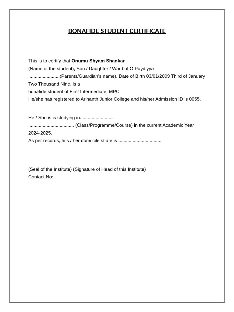 Bonafide Certificate | PDF