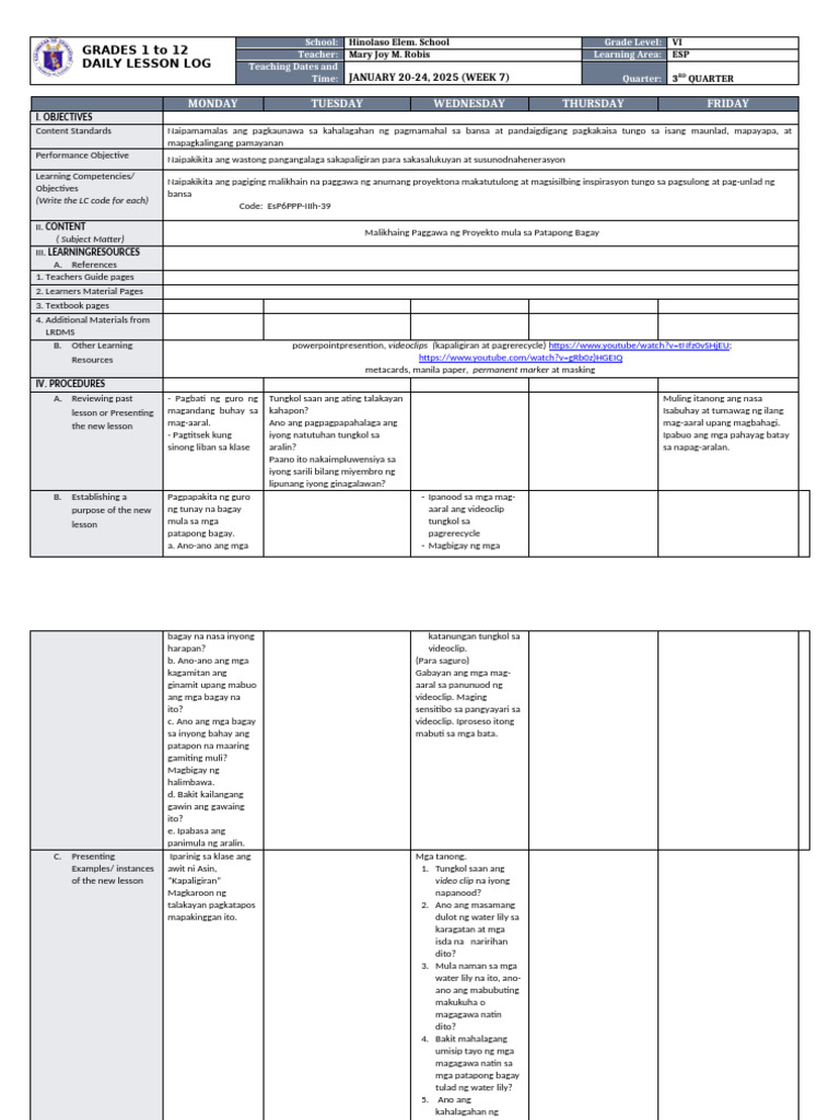 DLL_ESP 6_Q3_W7 | PDF
