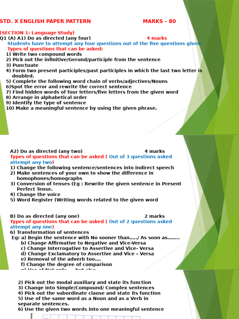 X English Paper Pattern | PDF | Question | Verb