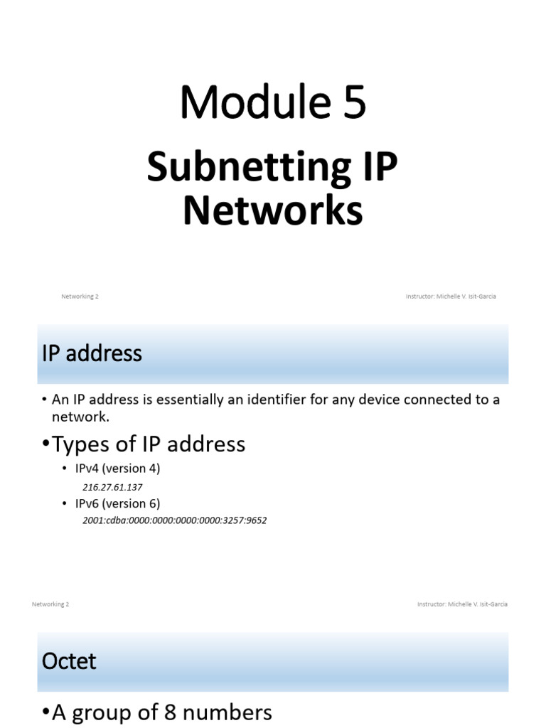 Module 5 - Subnetting IP Networks | PDF | Ip Address | I Pv6