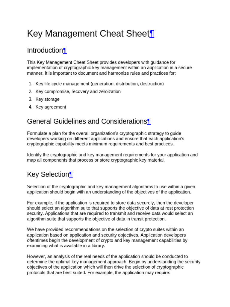 Key Management Cheat Sheet | PDF | Key (Cryptography) | Public Key ...