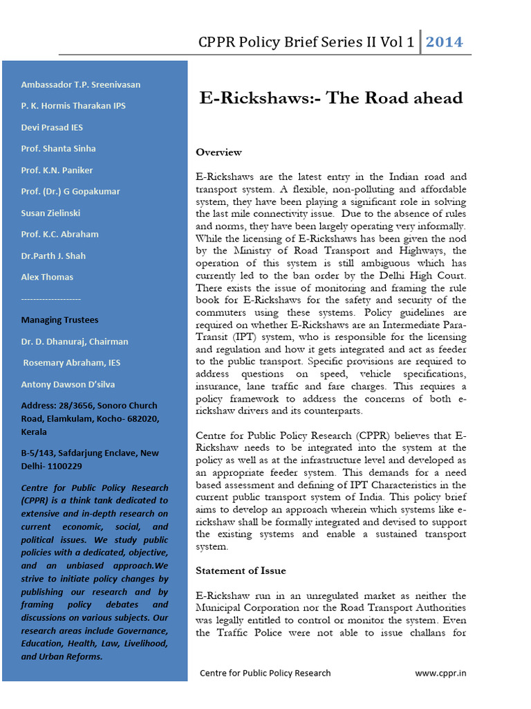 E-Rickshaw | PDF | Policy | Transport
