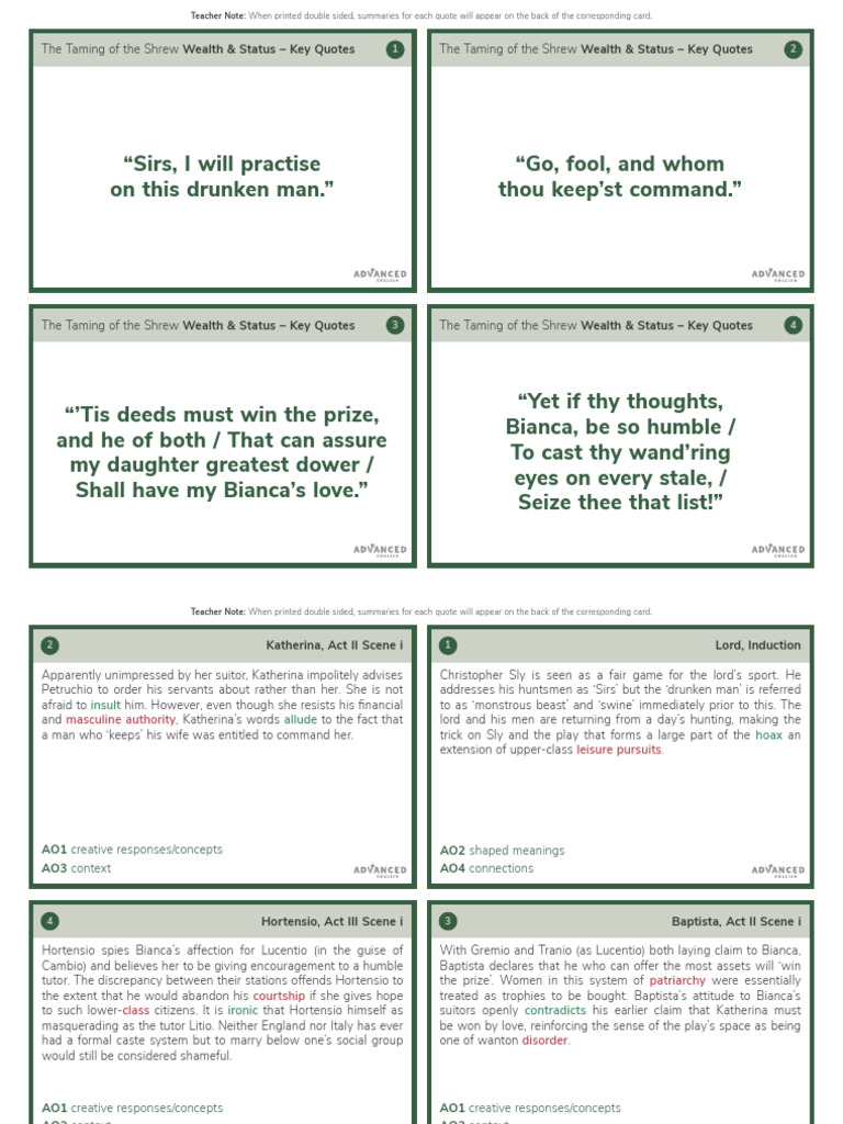 The Taming of The Shrew - Wealth & Status Flashcards | PDF | The Taming ...