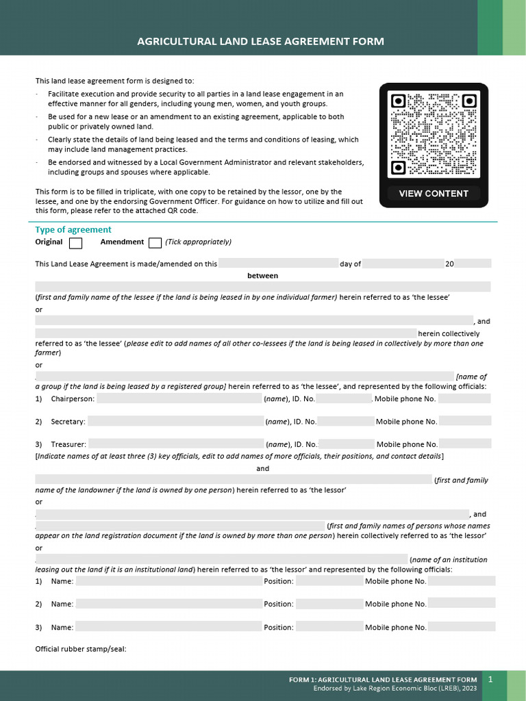 Agricultural Land Lease Agreement Form Final-For Print | PDF | Lease ...